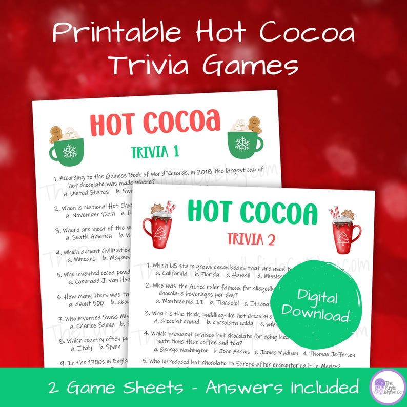 Hot Cocoa Christmas Trivia Game, Winter Party Games, Hot Chocolate Bar ...