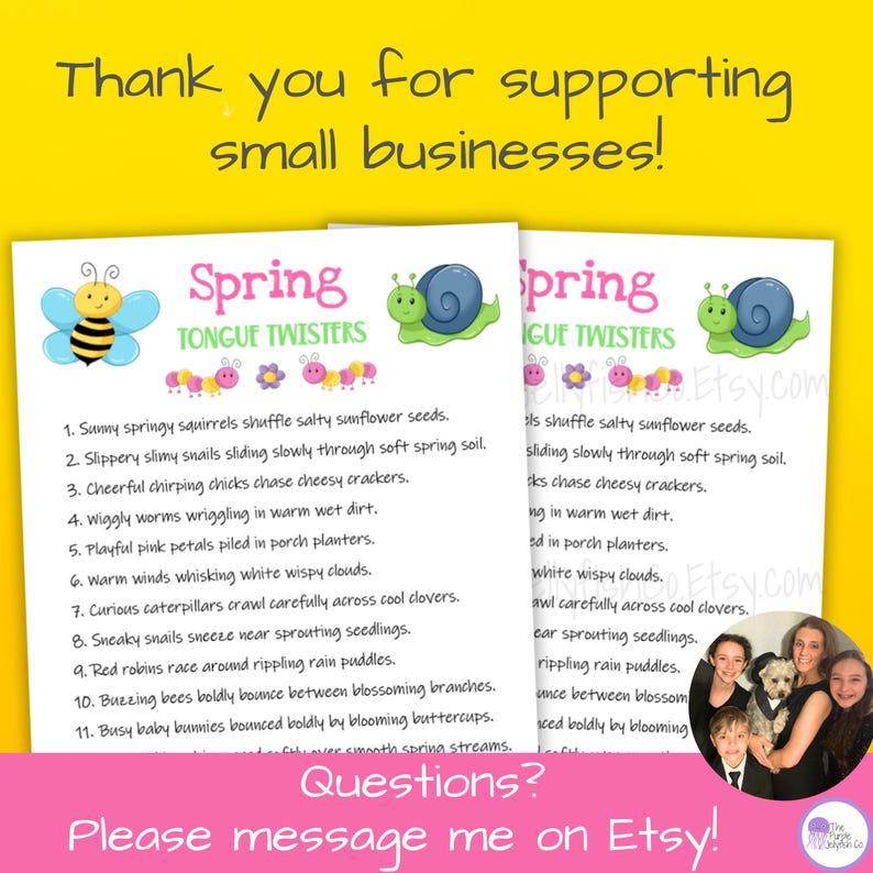 Spring Tongue Twisters for Kids, Printable Spring Speech Language Game ...