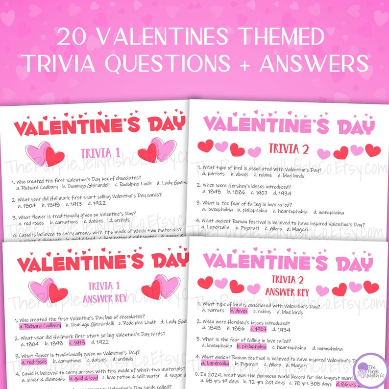 Valentines Day Trivia Game Printable Valentines Party Idea for Kids ...