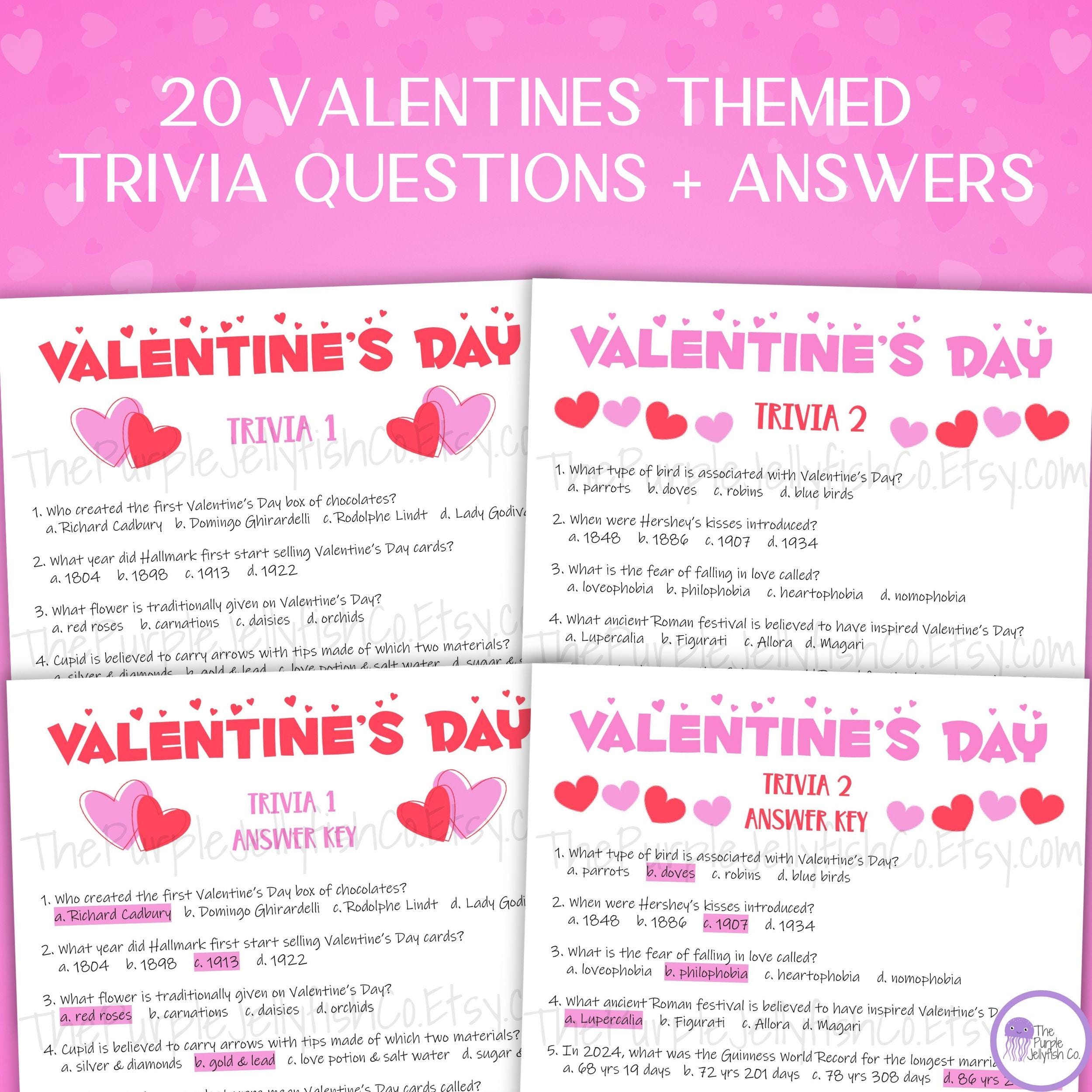Valentines Day Trivia Game Printable Valentines Party Idea for Kids ...