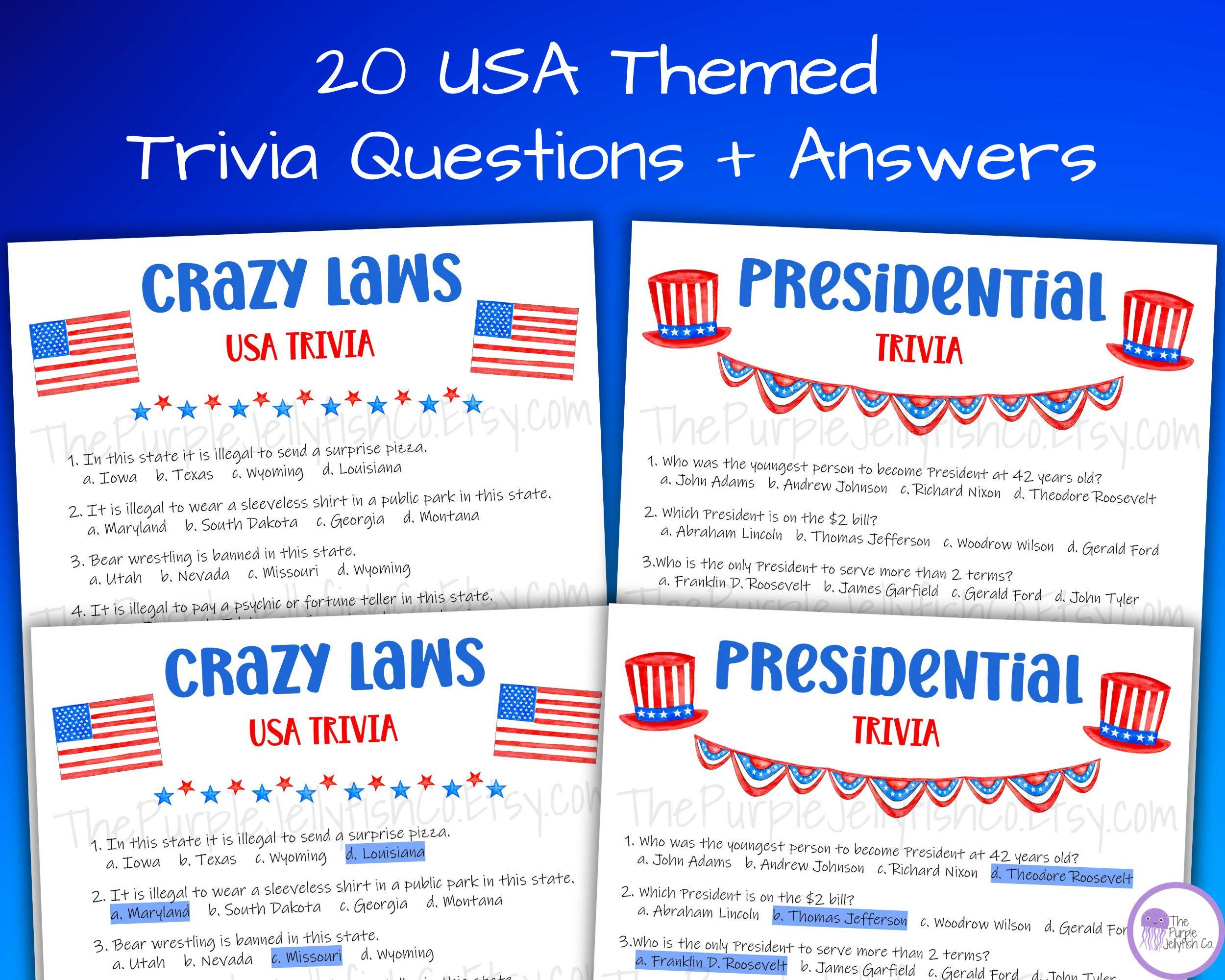 Patriotic Trivia Games for Kids & Adults, President's Day Activities ...