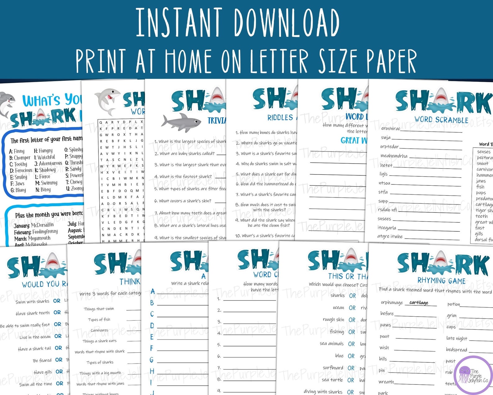 Shark Games Bundle, Shark Birthday Party Ideas, Shark Week Games, Shark ...