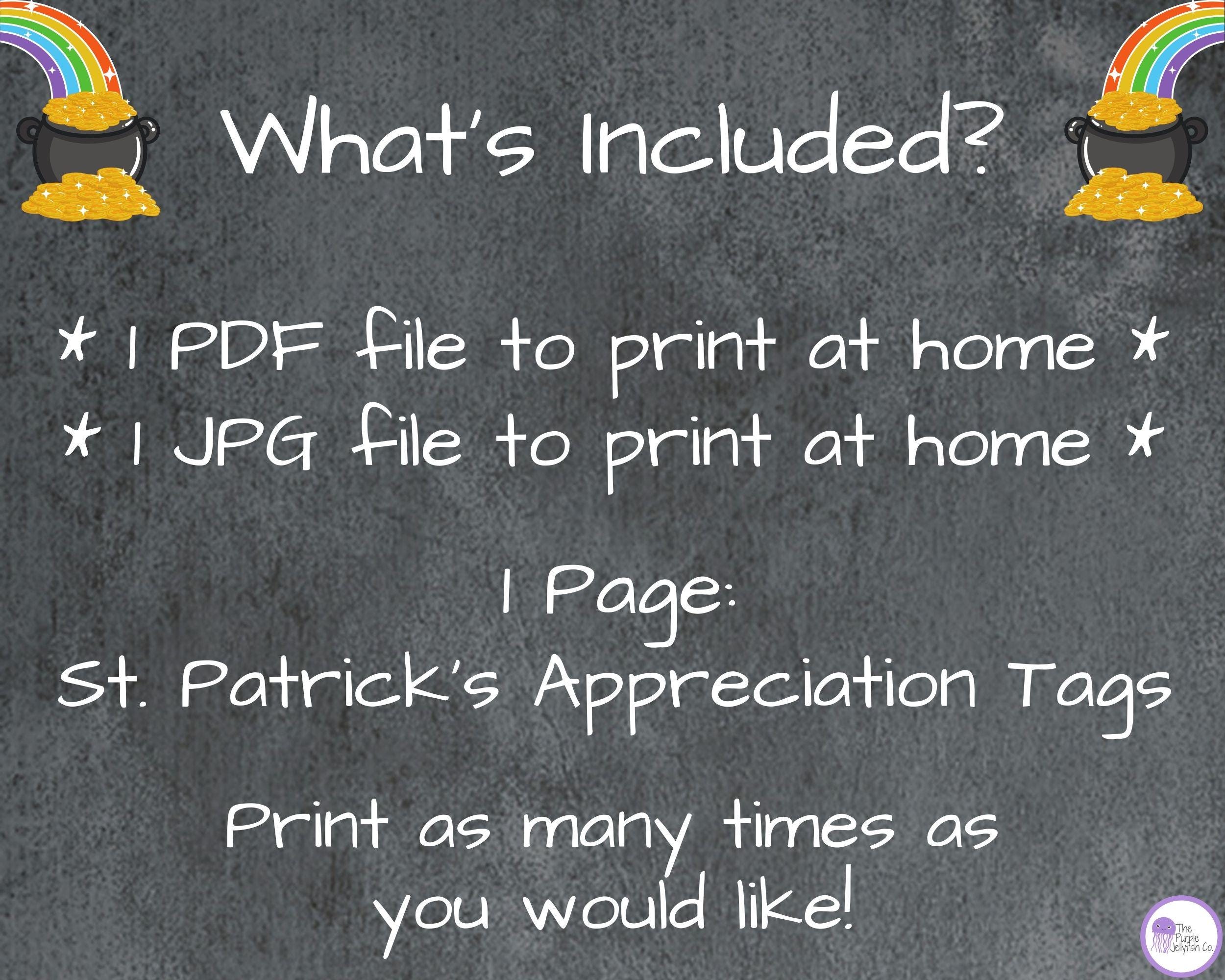 St. Patrick's Day Gift Tags Printable, St. Pattys Day Treat Tag, Thank ...