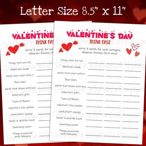 Think Fast Game, Printable Valentines Day Games, Valentines Activity ...