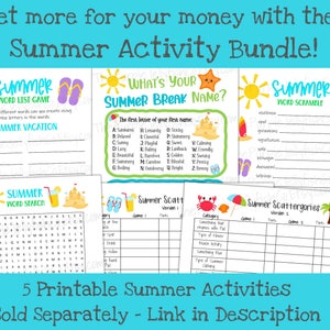 Summer Word Game, Summer Activity for Kids Printable, Summer Party Idea ...