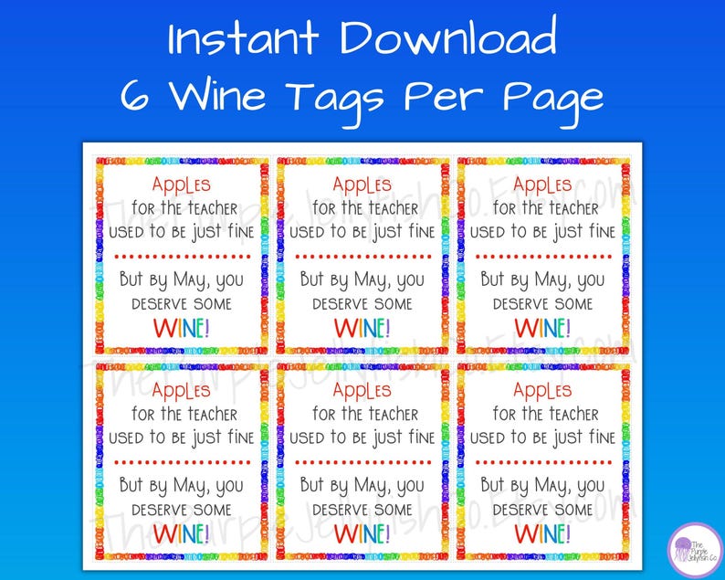 Teacher Wine Tag, Teacher Appreciation Week Tag Printable, End of Year ...