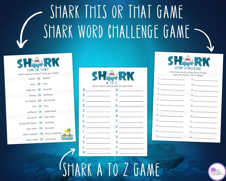 Shark Games Bundle, Shark Birthday Party Ideas, Shark Week Games, Shark ...