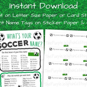 Soccer Name Game Sign + Name Tags, Soccer Activity for Kids Printable ...