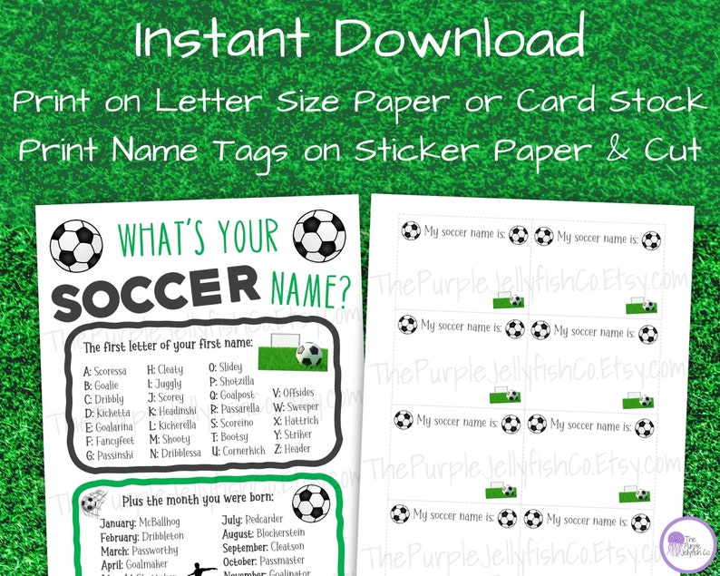 Soccer Name Game Sign + Name Tags, Soccer Activity for Kids Printable ...