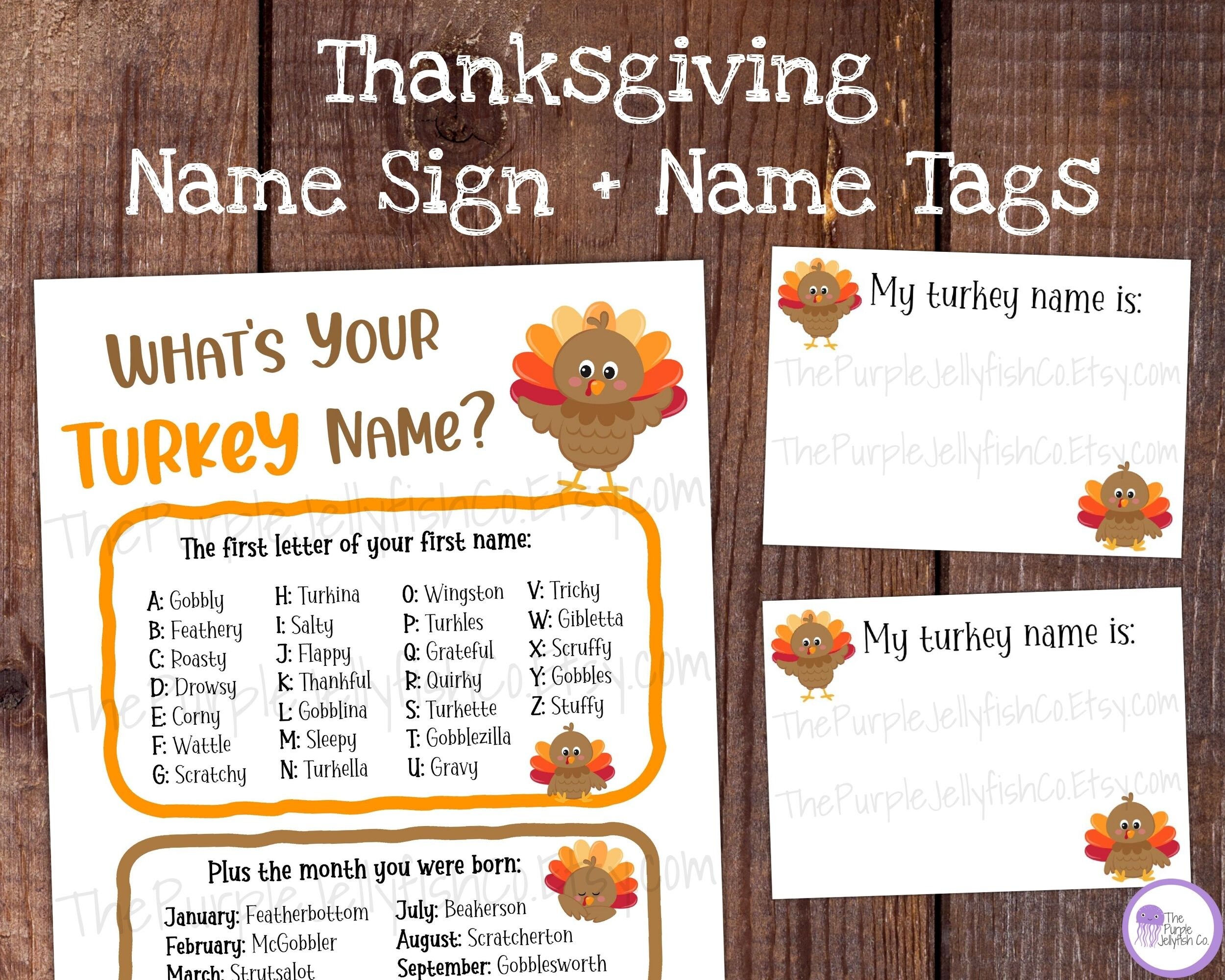 What's Your Turkey Name Game, Thanksgiving Game Printable, Thanksgiving ...