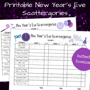 New Year's Eve Scattergories Game, Printable New Years Eve Games for ...