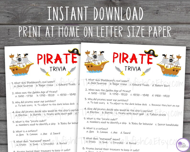 Pirate Trivia Game Printable, Pirate Party Idea, Talk Like a Pirate Day ...