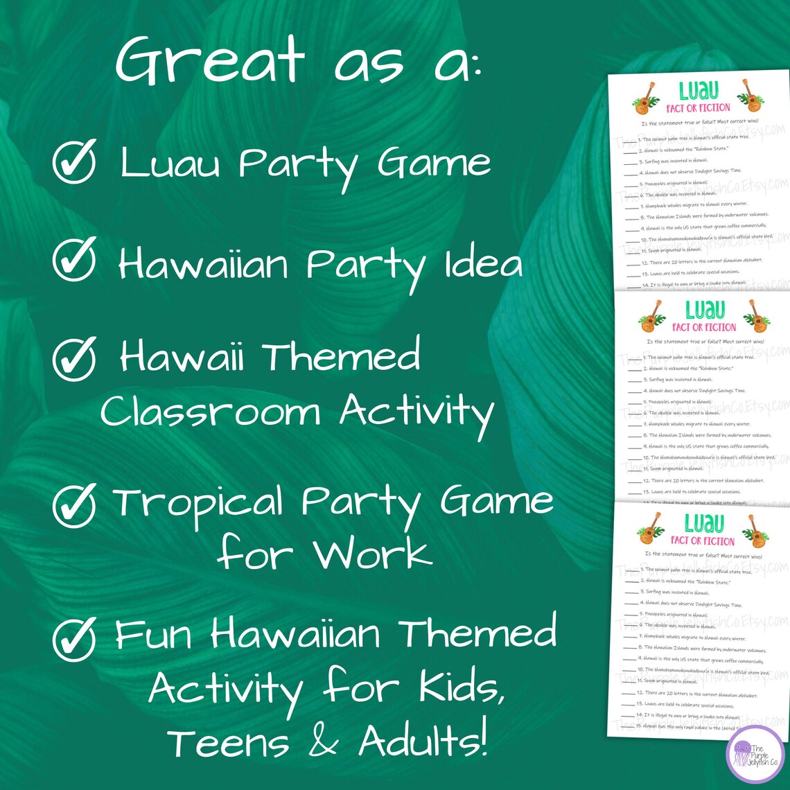 Luau Fact or Fiction Hawaii Trivia Game Printable, Hawaiian Party Idea ...