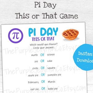 Pi Day This or That Game, Printable Pi Day Game for Kids Teens & Adults ...