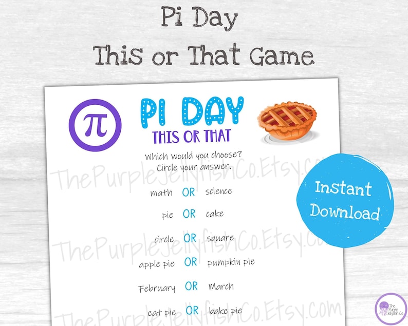 Pi Day This or That Game, Printable Pi Day Game for Kids Teens & Adults ...