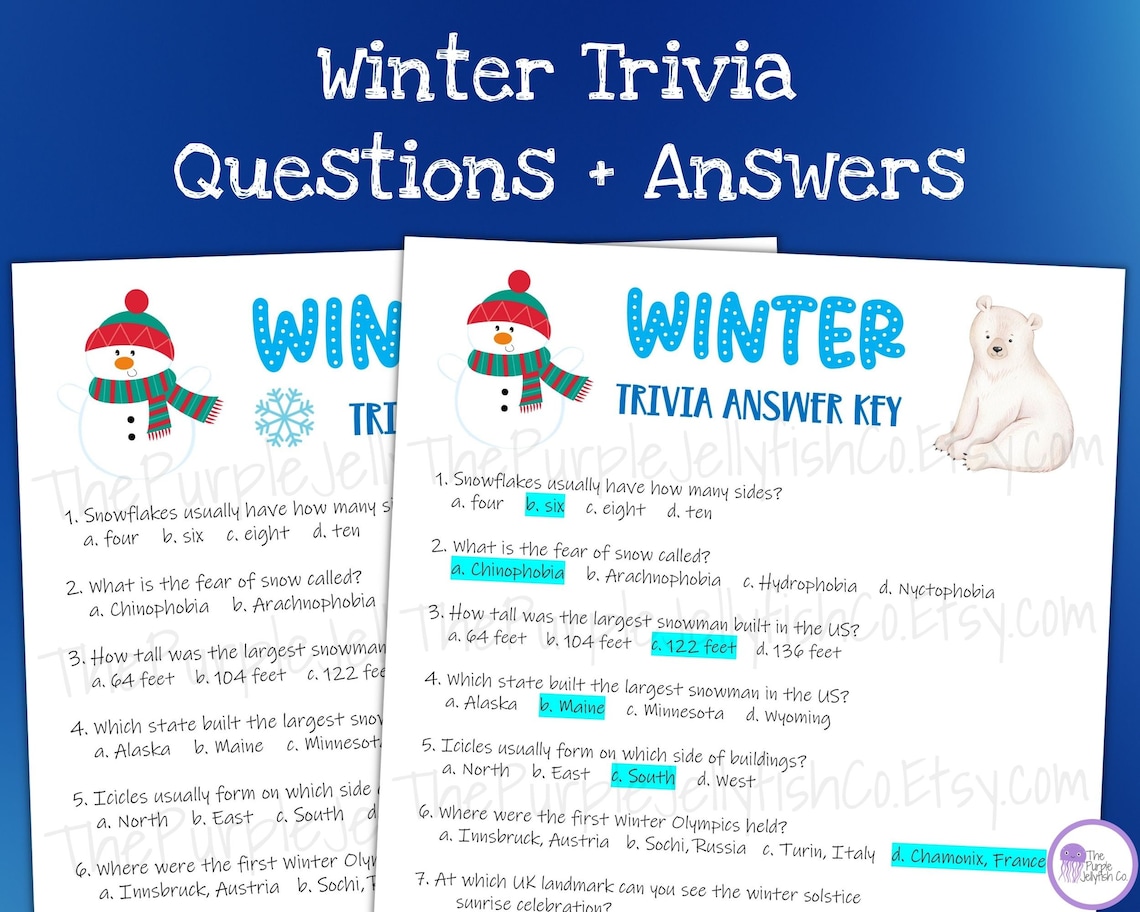 Winter Trivia Game, Printable Winter Games for Kids & Adults, Holiday ...