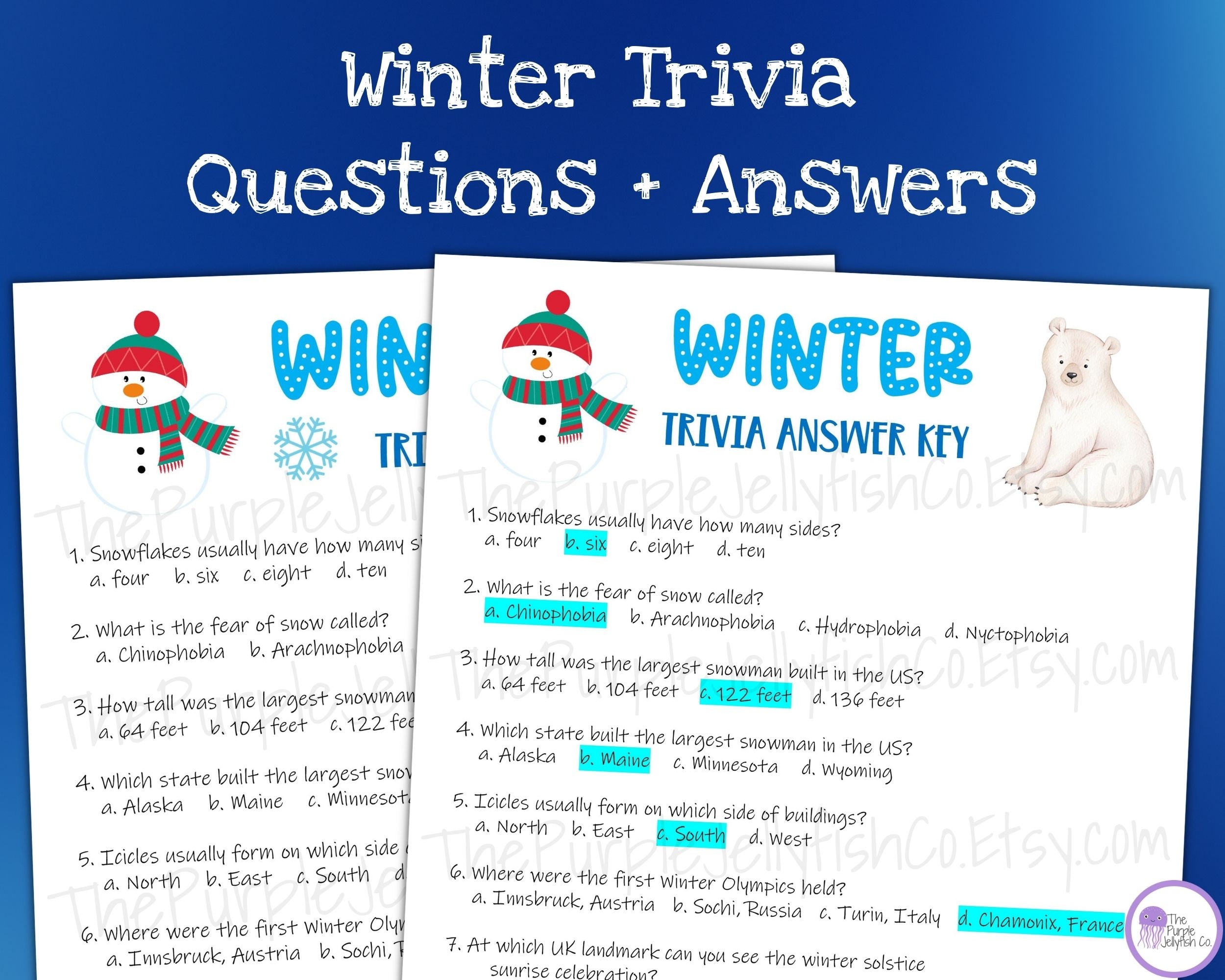 Winter Trivia Game, Printable Winter Games for Kids & Adults, Holiday ...