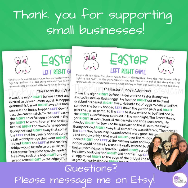 Easter Left Right Game Printable PDF, Family Easter Party Idea, Easter ...