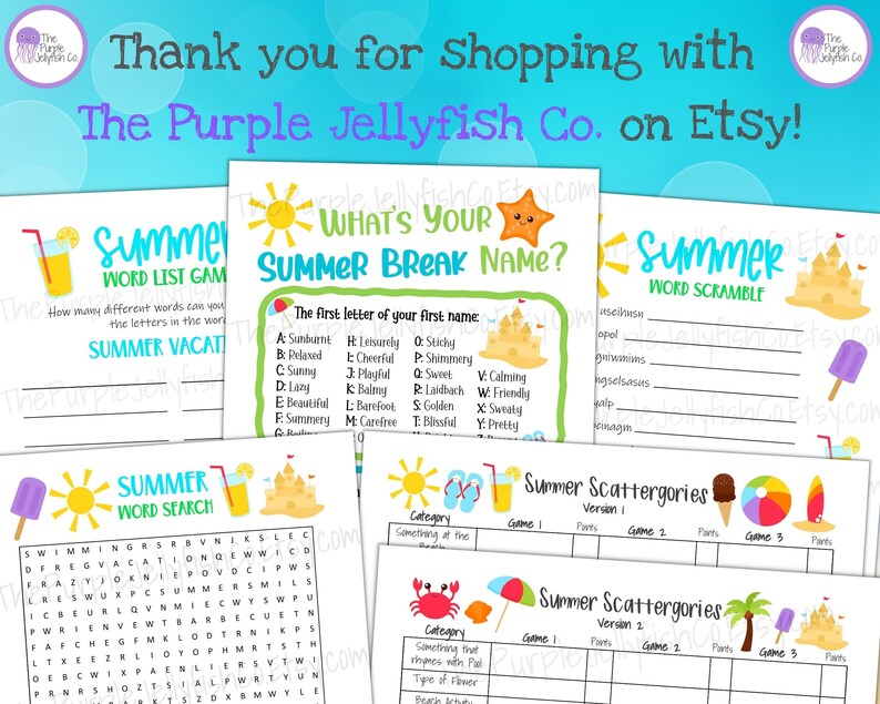 Summer Activities for Kids Printable Summer Games EOY - Etsy