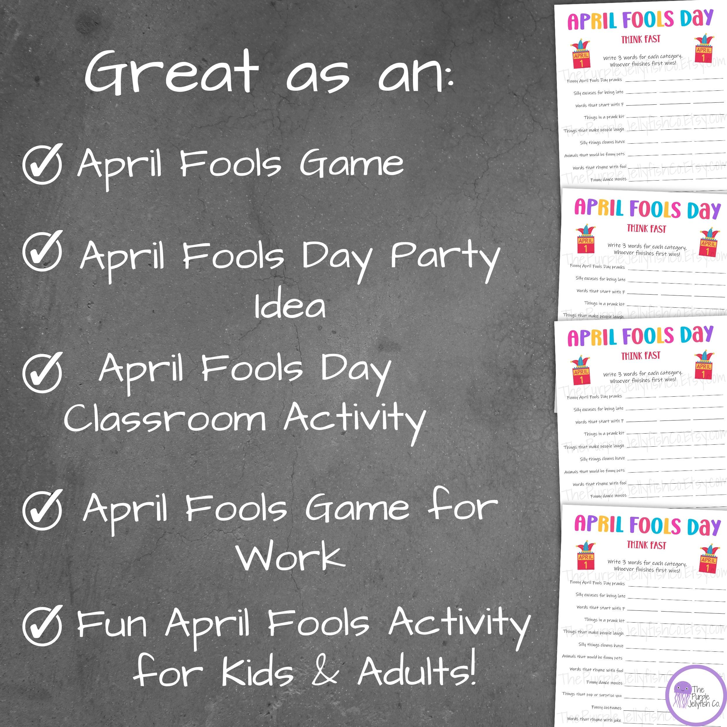 Think Fast Game April Fools Printable, April Fool's Day Party Idea ...