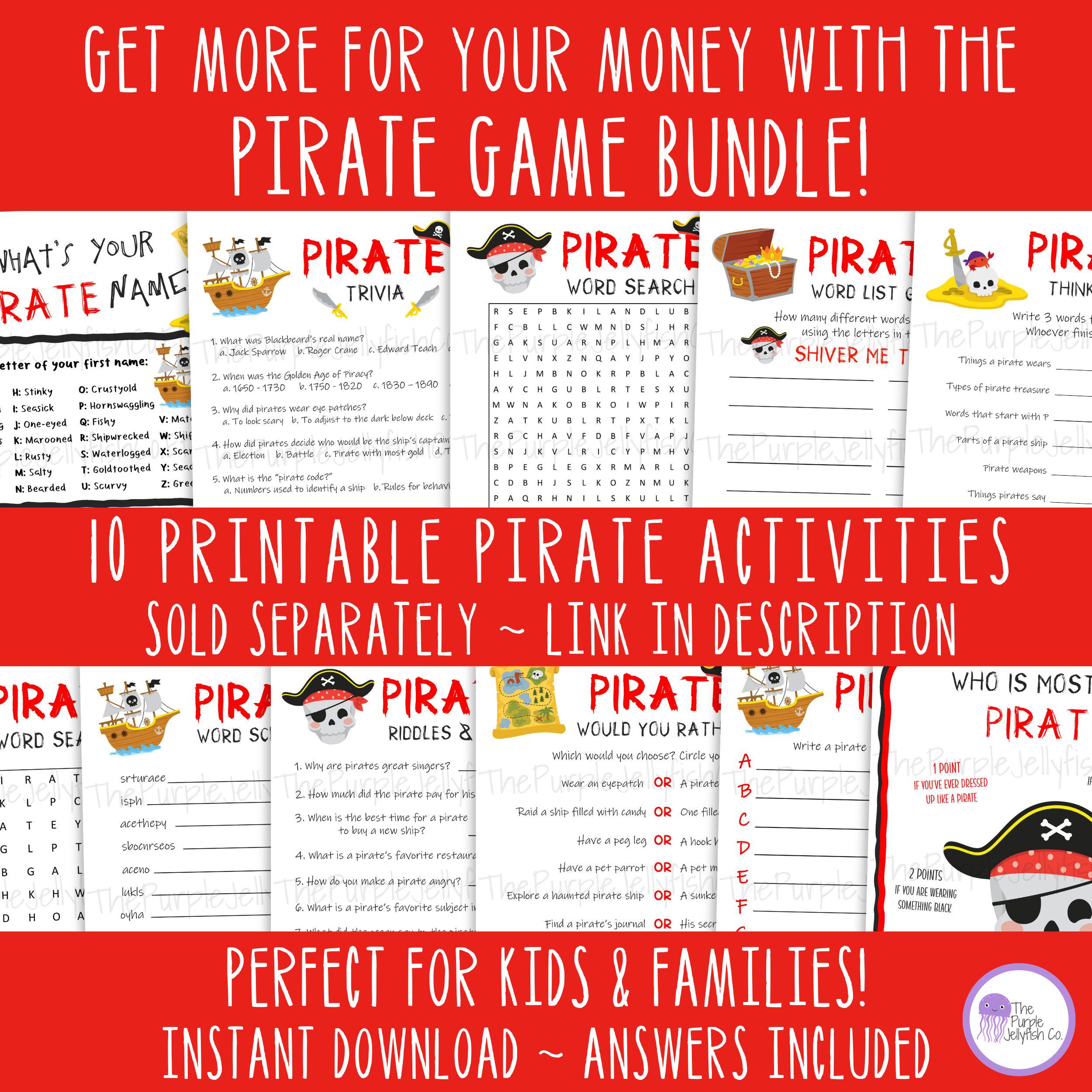 Pirate Think Fast Game, Pirate Party Game Printable, Talk Like a Pirate ...