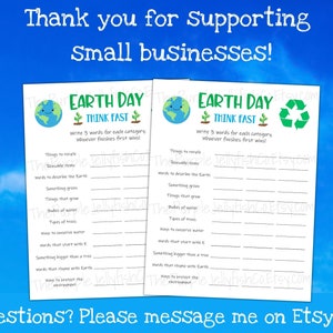 Earth Day Think Fast Game, Earth Day Printable for Kids, Earth Day ...