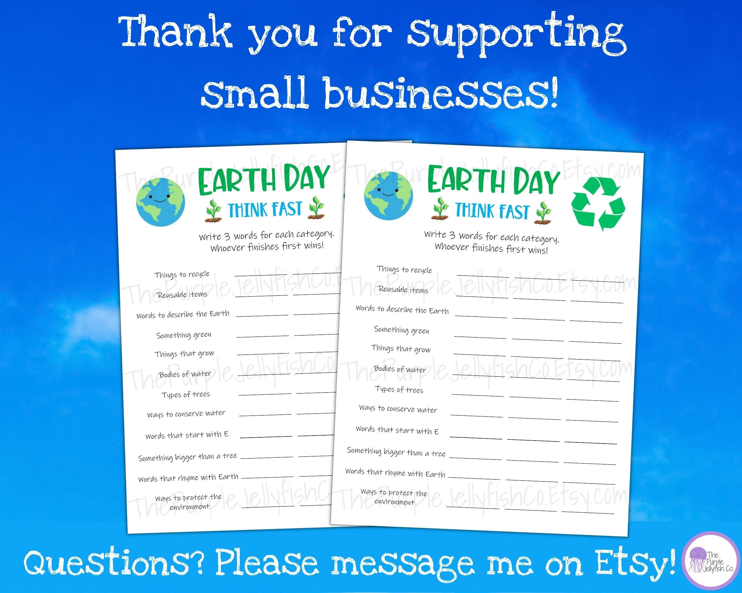 Earth Day Think Fast Game, Earth Day Printable for Kids, Earth Day ...