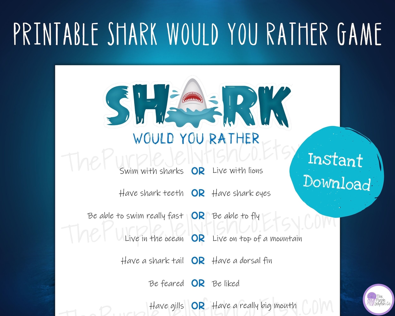 Shark Would You Rather Game, Printable Shark Birthday Party Idea, Shark ...