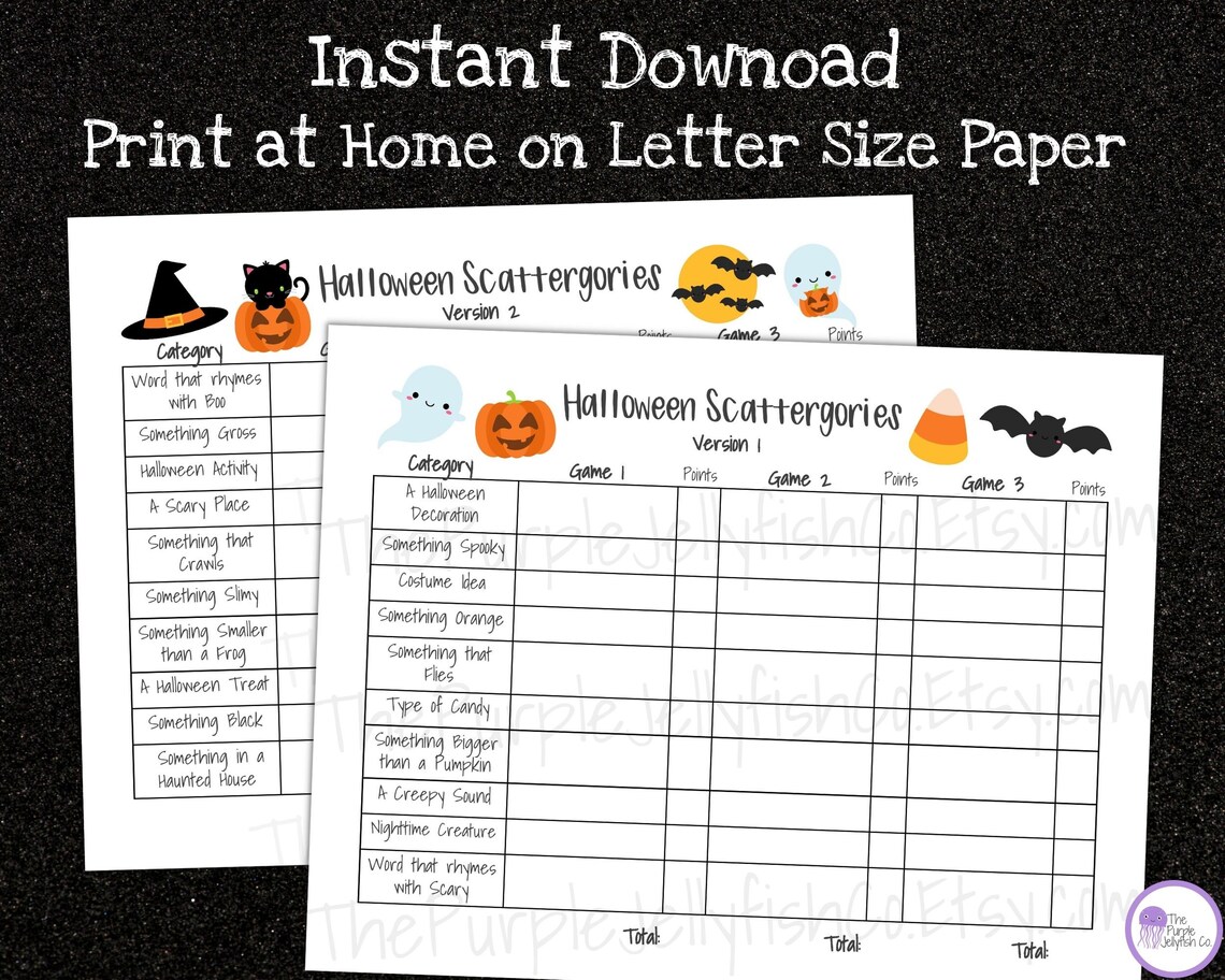 Halloween Scattergories Lists, Halloween Game Printable, Halloween ...