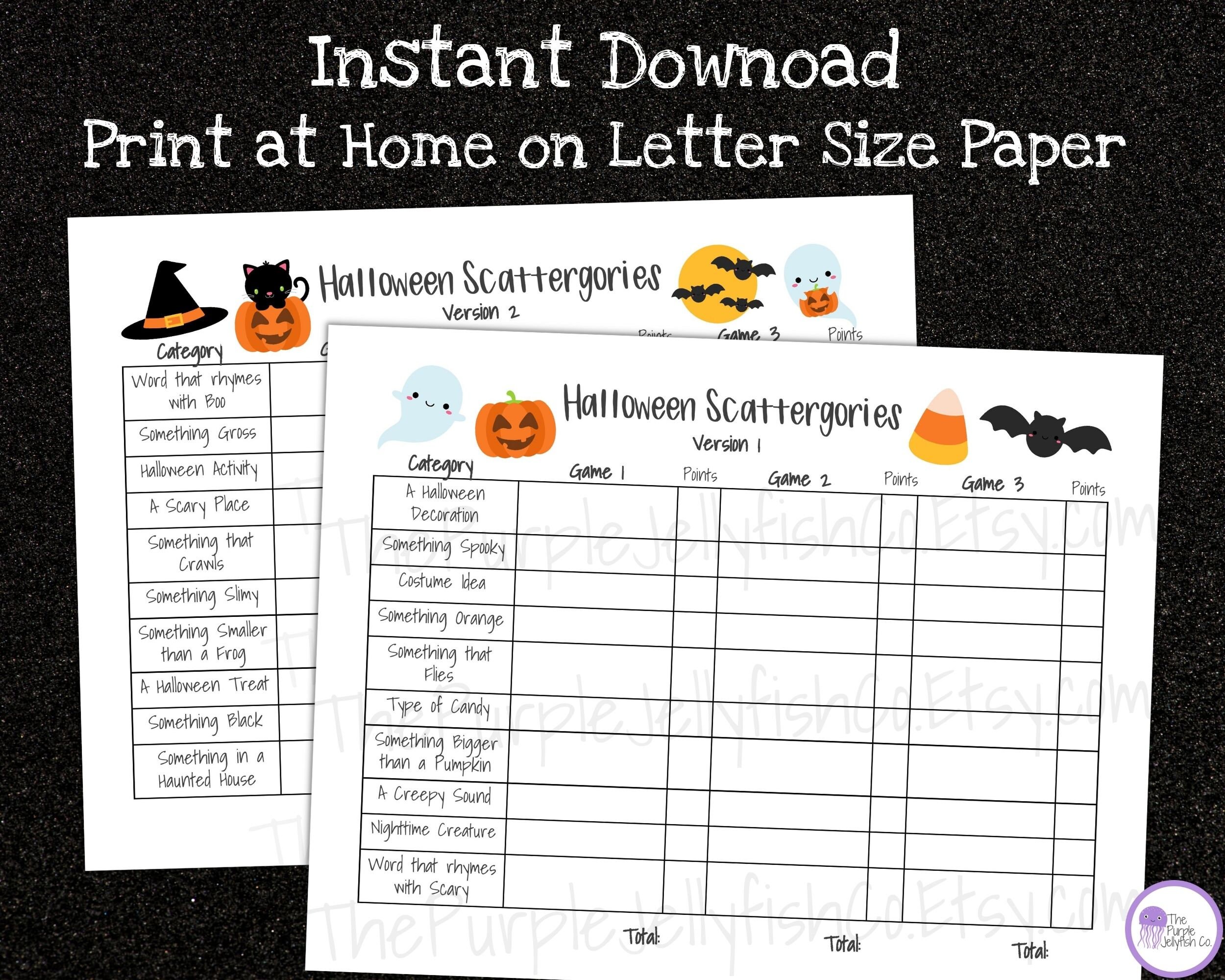 Halloween Scattergories Lists, Halloween Game Printable, Halloween ...