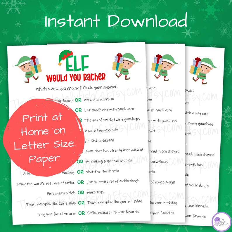 Elf Christmas Would You Rather, Elf Printable Christmas Games for Kids ...