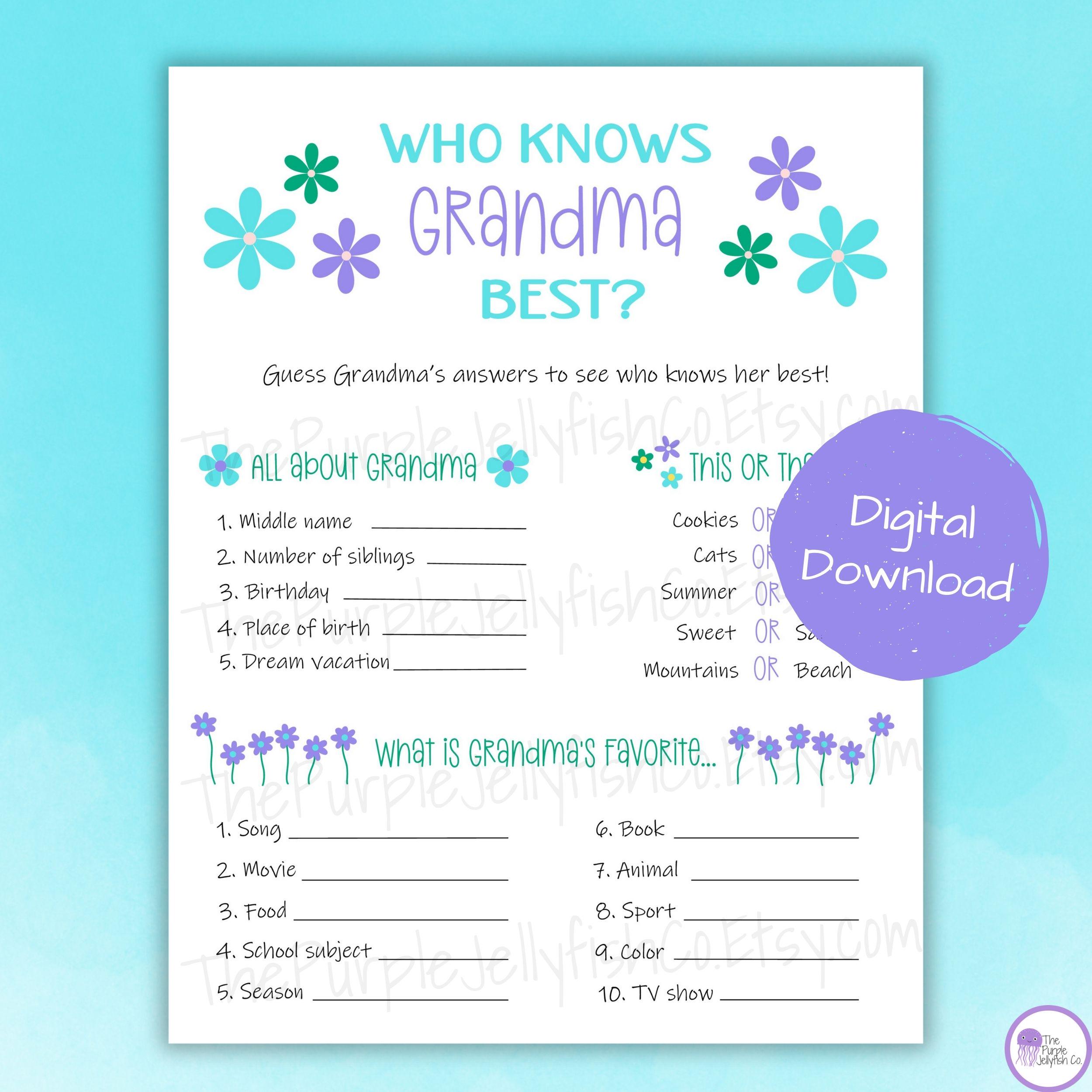 Who Knows Grandma Best Mother's Day Game Printable, Grandparent's Day ...