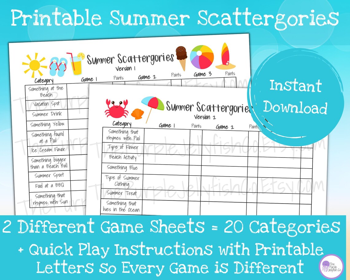 Summer Scattergories, Summer Game Printable, End of Year Activity ...