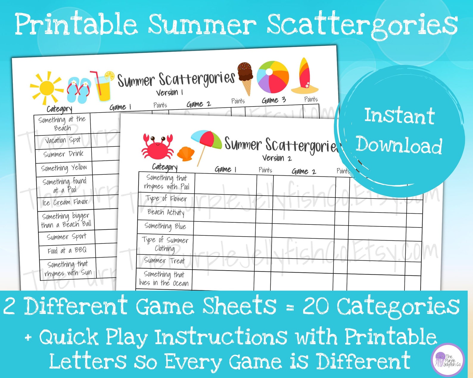 Summer Scattergories, Summer Game Printable, End of Year Activity ...
