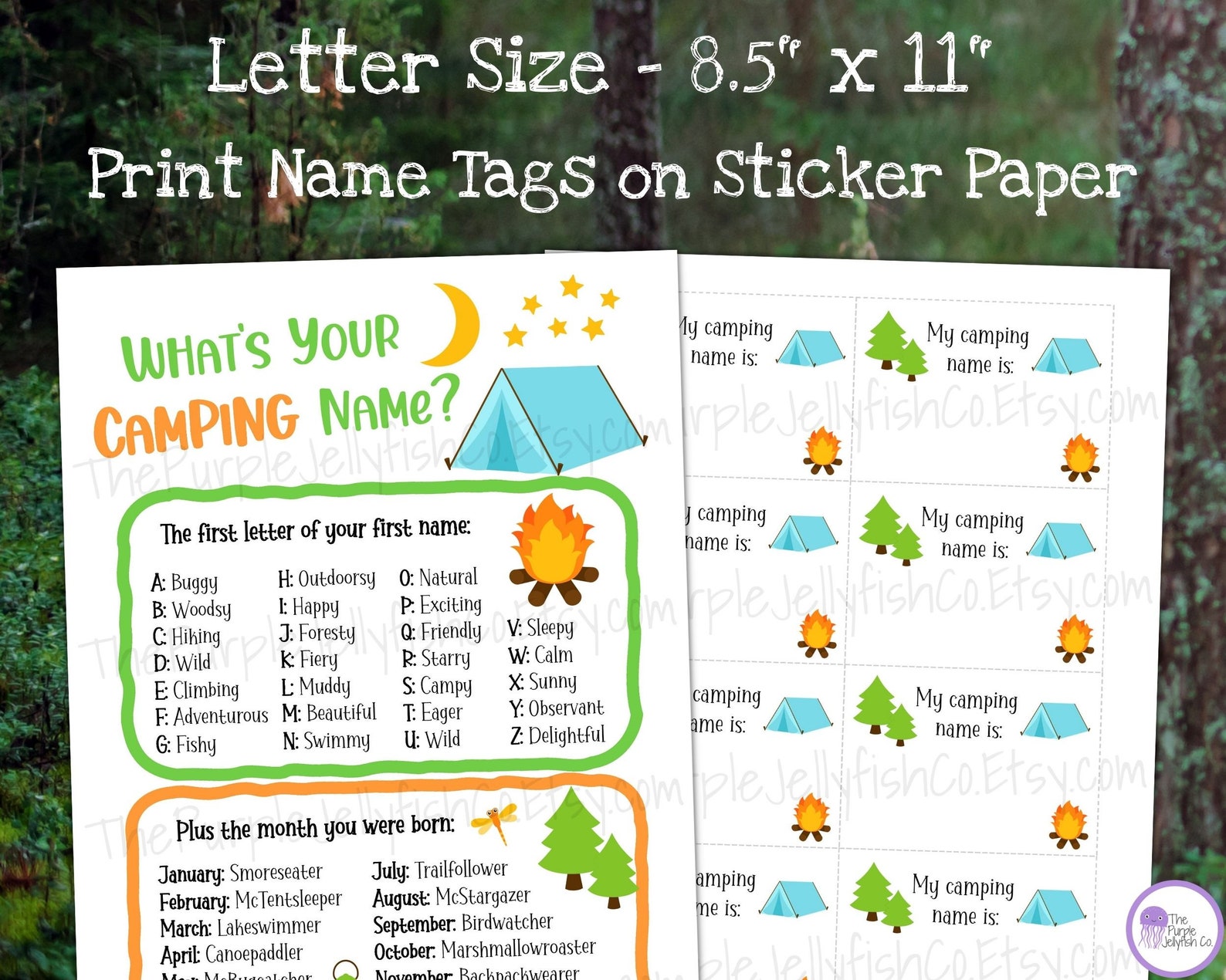 Camping Name Sign & Name Tags, Camping Birthday Party Decor, Summer ...