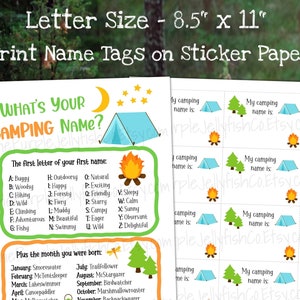 Camping Name Sign & Name Tags Camping Birthday Party Decor - Etsy