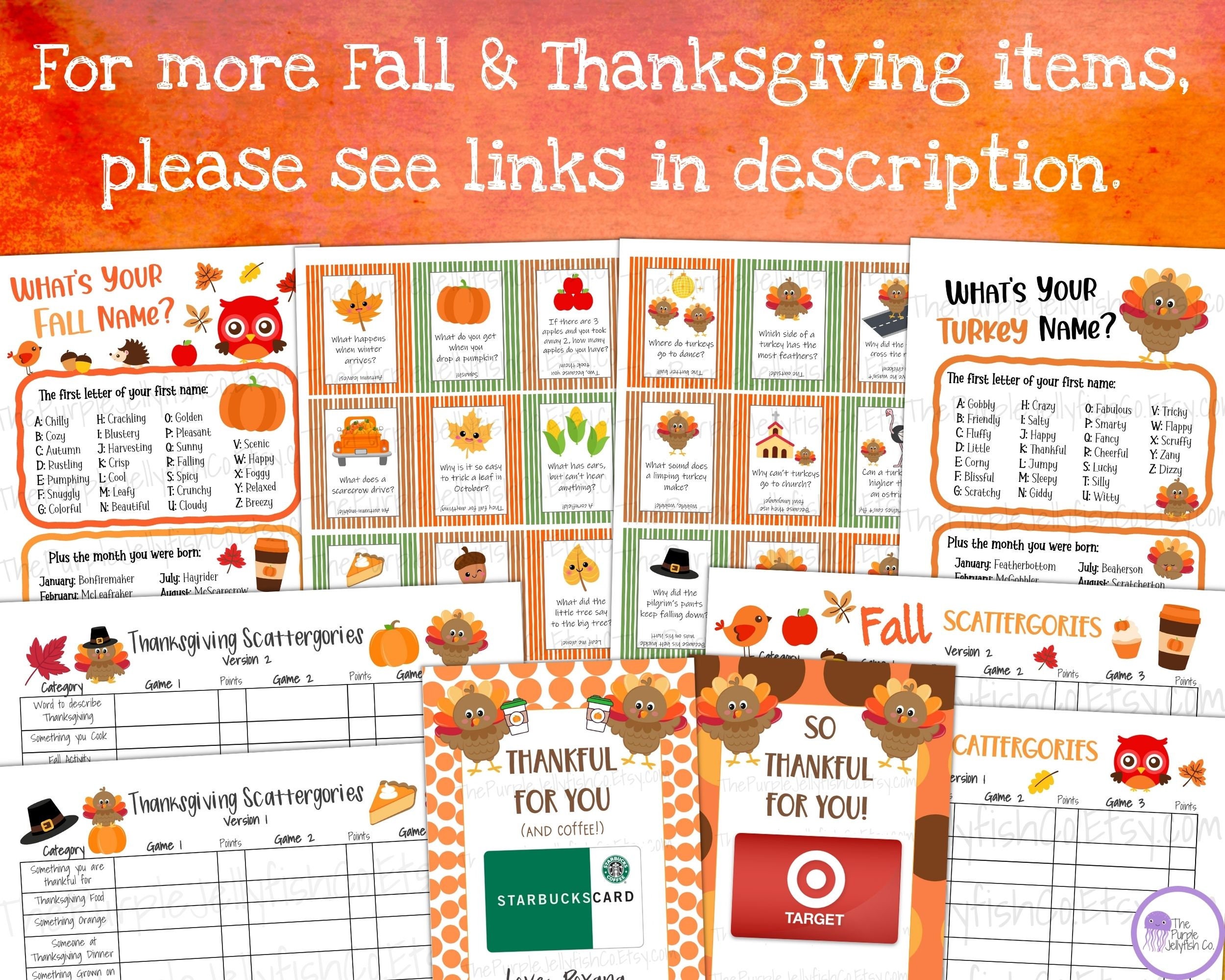 Fall Scattergories Game Printable Fall Party Game for Kids Teens ...