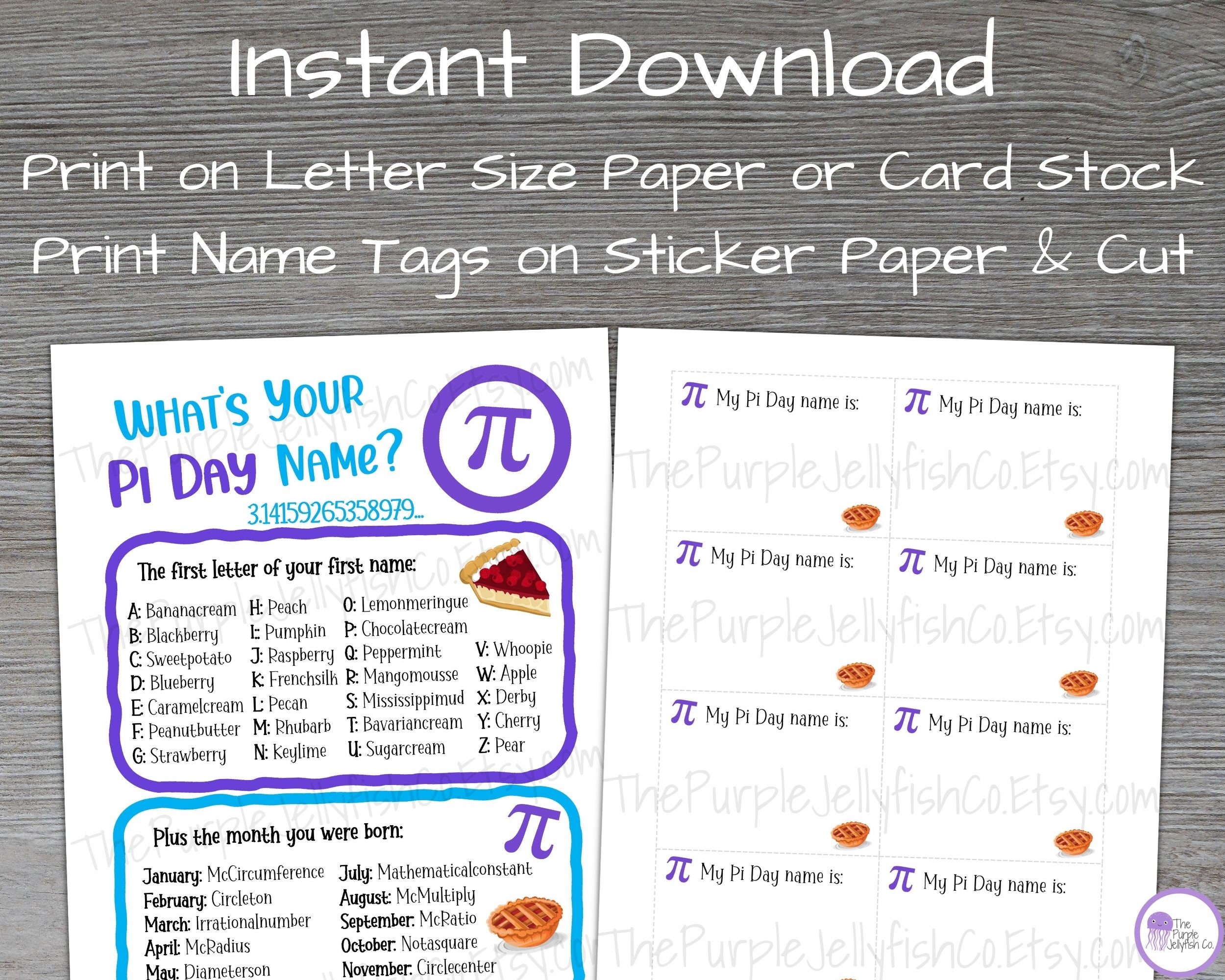 What's Your Pi Day Name Game + Name Tags, Printable Pi Day Activity for Kids and Adults, Funny ...