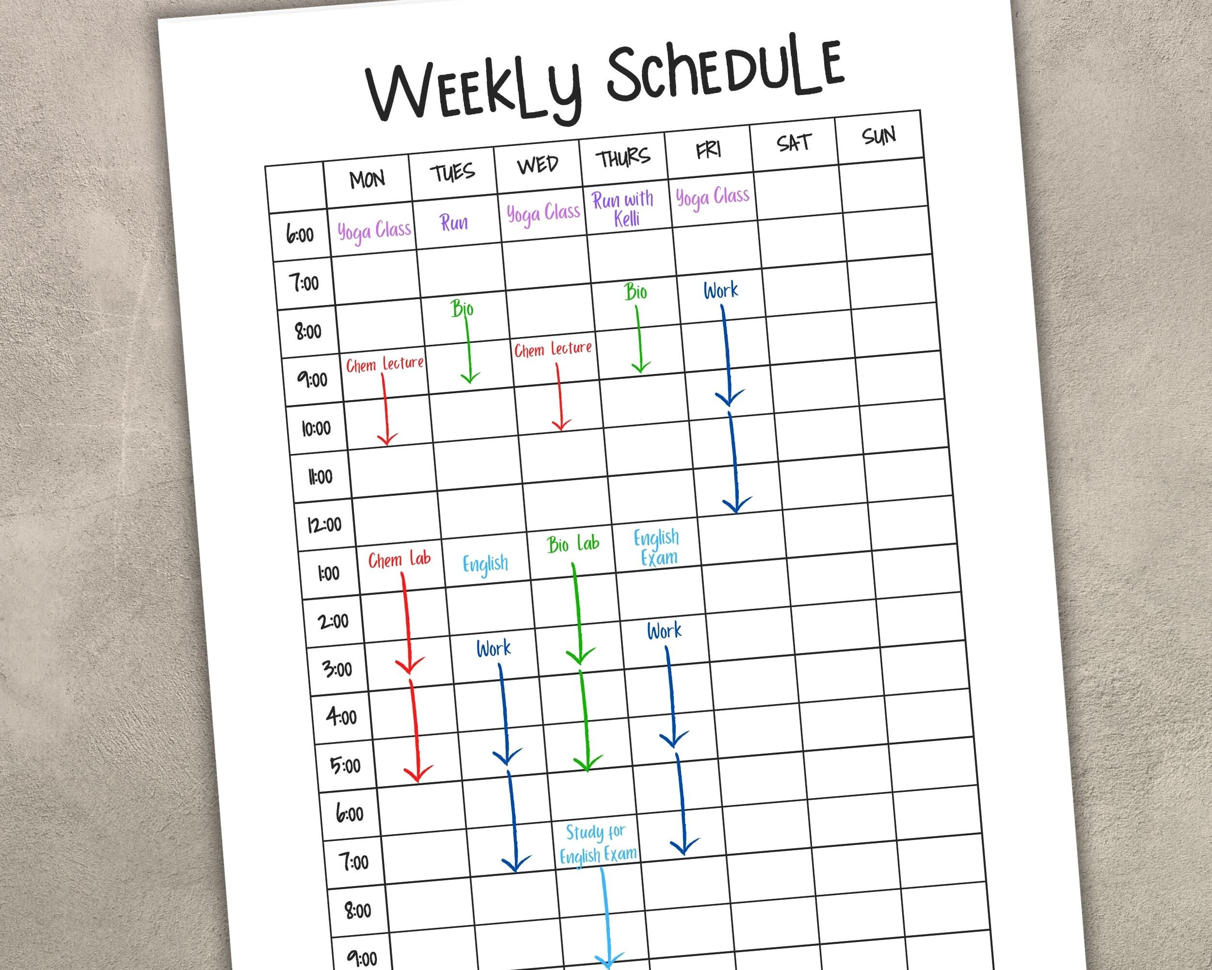 Printable Weekly Schedule, Minimalist Daily Planner, College Student ...
