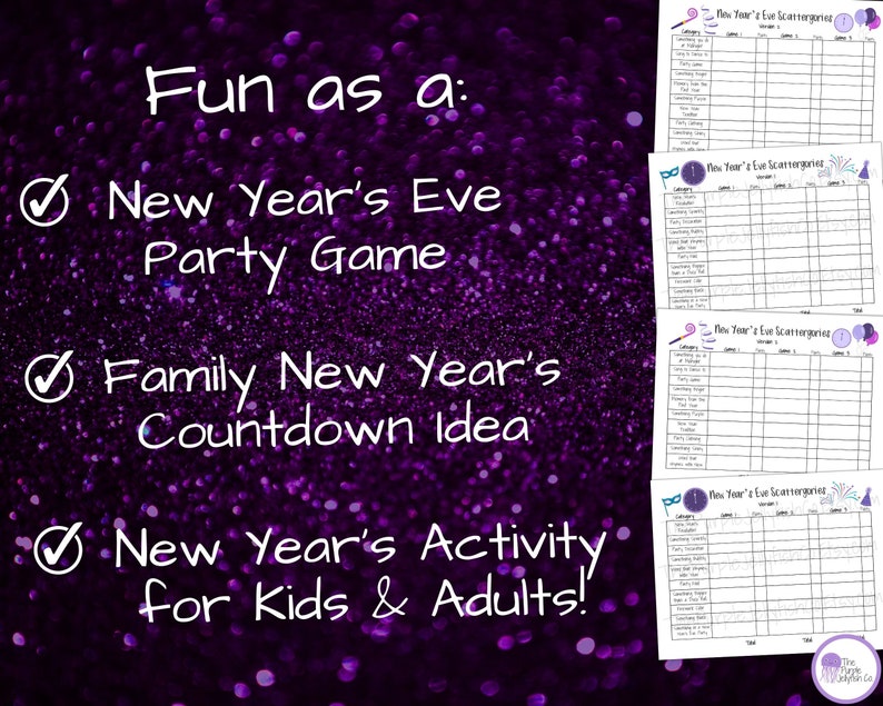 New Year's Eve Scattergories Game, Printable New Years Eve Games for ...