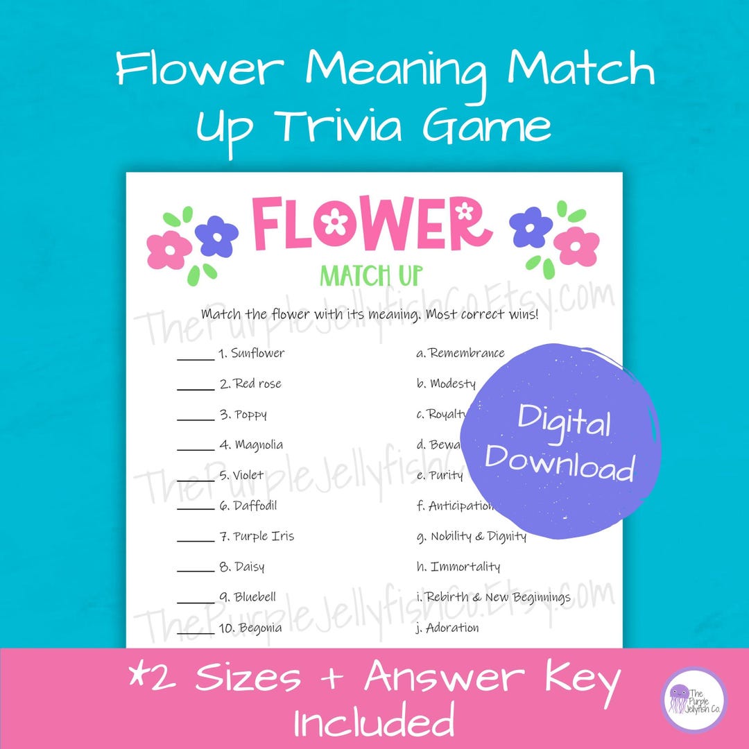 Flower Meaning Matching Game Printable, May Flowers Trivia Quiz, Spring ...