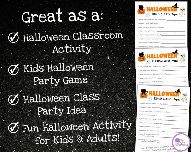 Halloween Jokes and Riddles, Printable Halloween Party Game for Kids ...