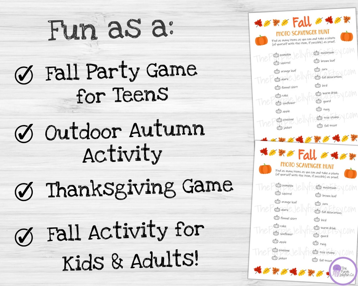 Fall Photo Scavenger Hunt for Teens, Printable Fall Game for Kids ...