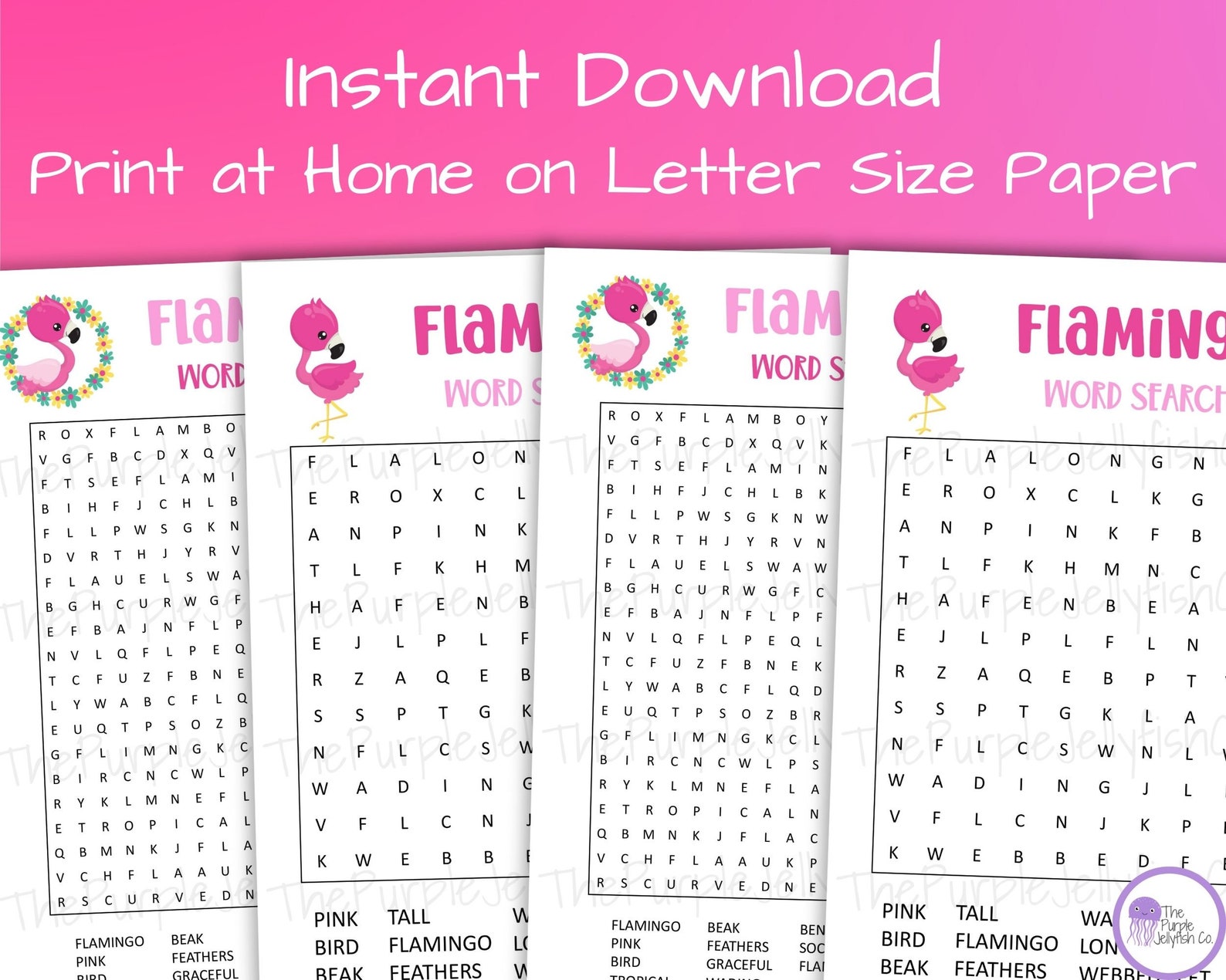 Flamingo Word Search Puzzle Printable Game for Kids & Adults, Flamingo ...
