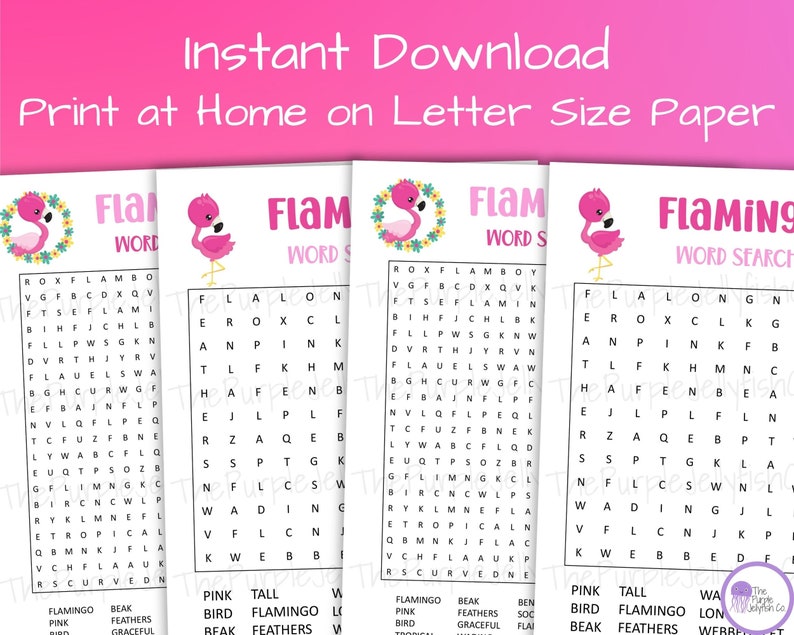 Flamingo Word Search Puzzle Printable Game for Kids & Adults, Flamingo ...