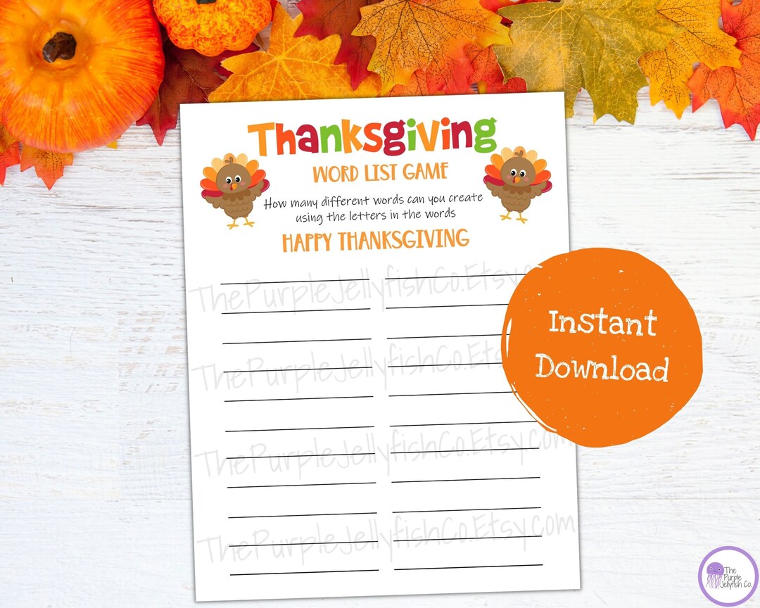 Thanksgiving Word Game Printable Thanksgiving Activity for Kids ...