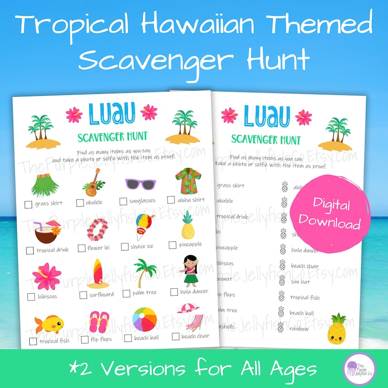 Luau Scavenger Hunt Printable Tropical Party Game for Kids Teens ...