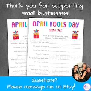 Think Fast Game April Fools Printable, April Fool's Day Party Idea ...