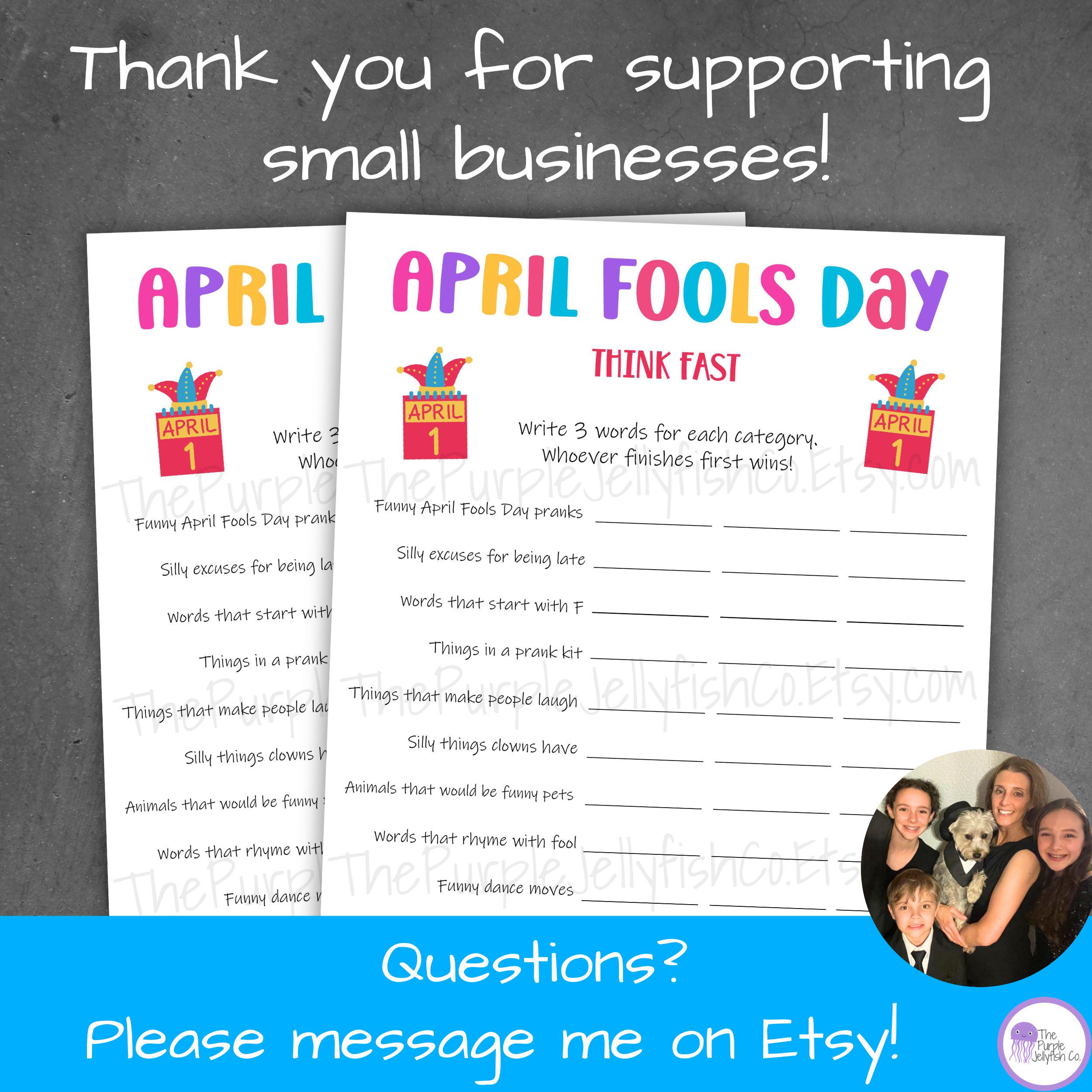 Think Fast Game April Fools Printable, April Fool's Day Party Idea ...
