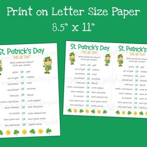 This or That St Patricks Day Game for Kids, Printable St Patricks Day ...